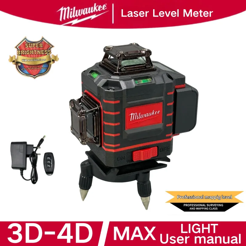Milwaukee-3-4D-Laser-Level-Green-Beam-16-Lines-Self-leveling-Vertical ...