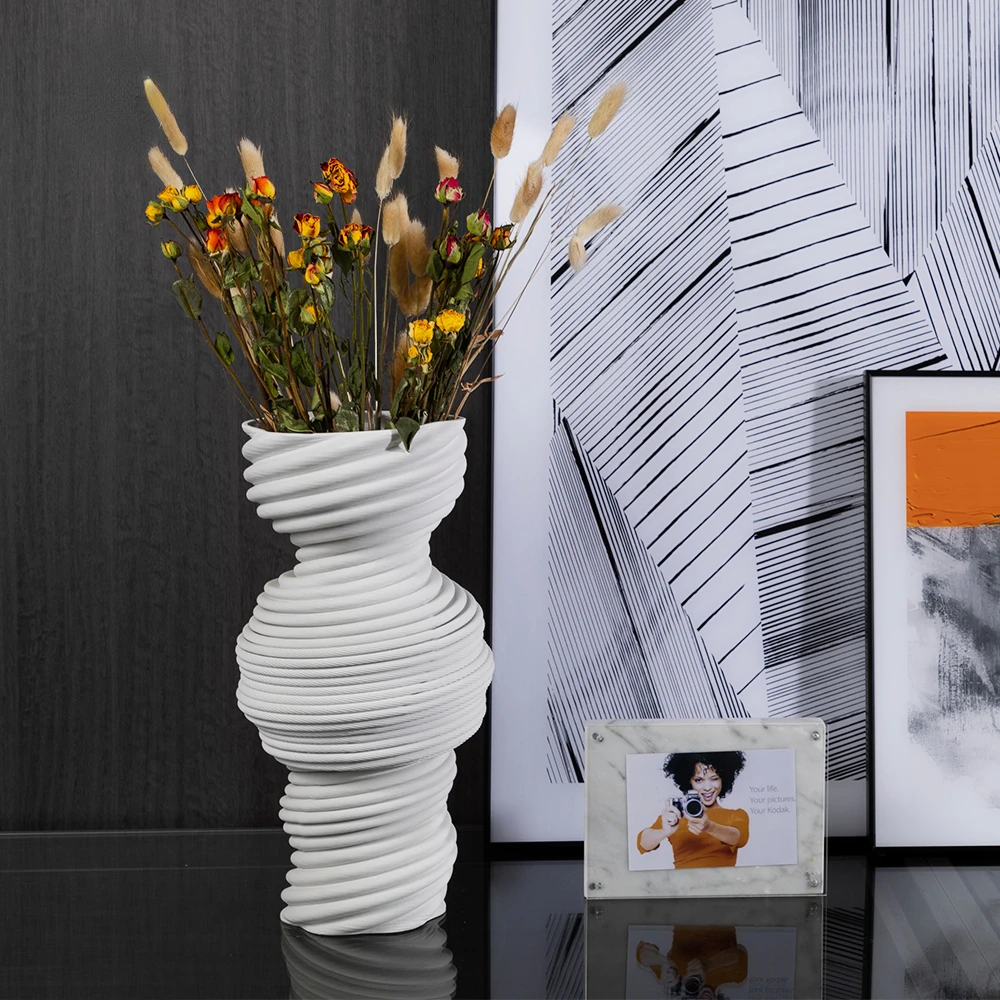 Round shape 3D print ceramic & porcelain vases rope surround design big ...