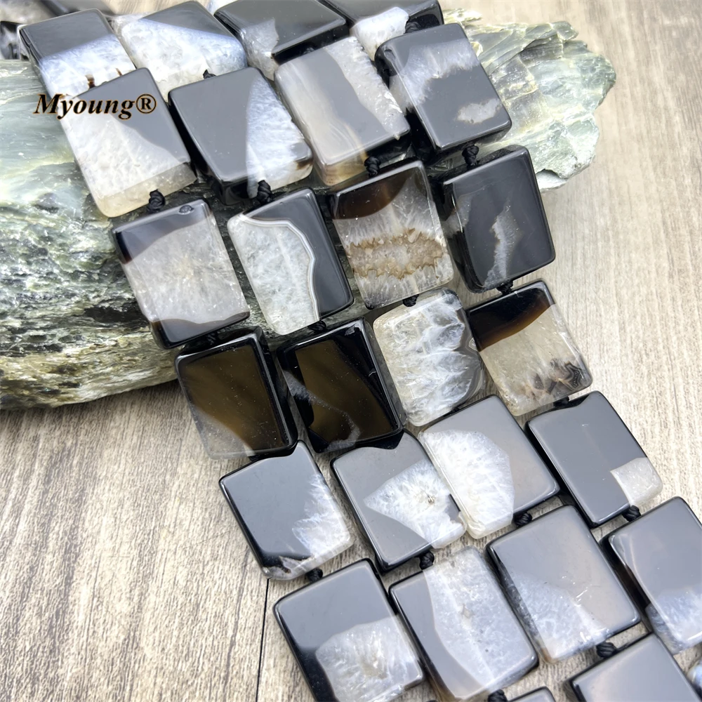 2 Strands/Lot Square Shape Natural Black And White Agates Quartz Stone ...