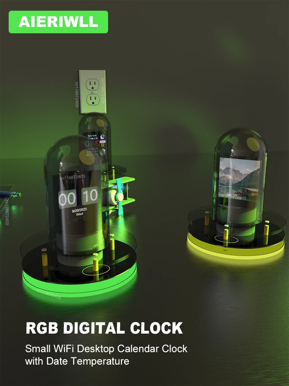RGB Digital Clock Small WiFi Desktop Calendar Clock with Date ...