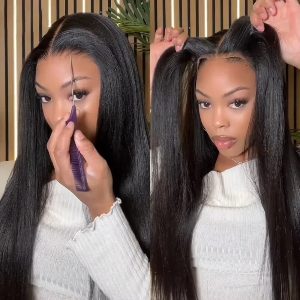 Geeta Yaki Straight Glueless Wigs Human Hair Ready To Wear Pre Cut 2x4 ...