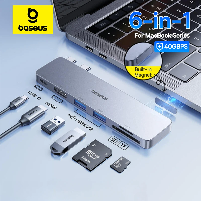 Baseus-Dual-USB-C-Hub-to-HDMI-Compatible-4K-30Hz-For-Thunderbolt-3-4 ...