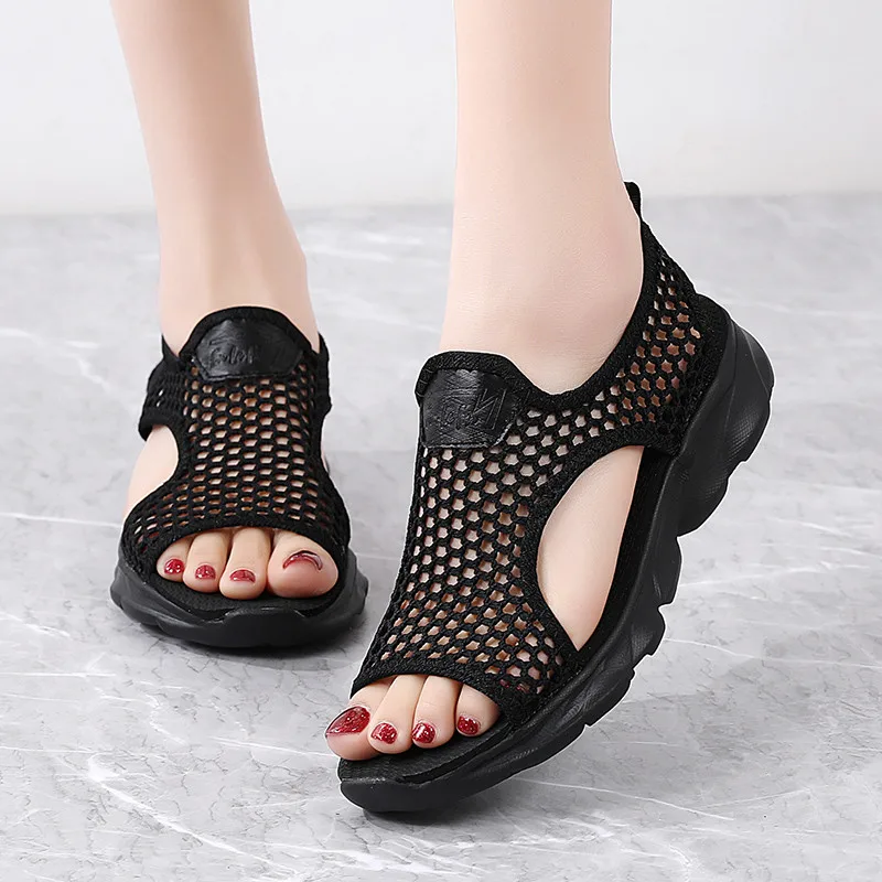 Plus-Size-Fashion-Wedge-Sandals-Women-Summer-Mesh-Beach-Slip-On-Sport ...