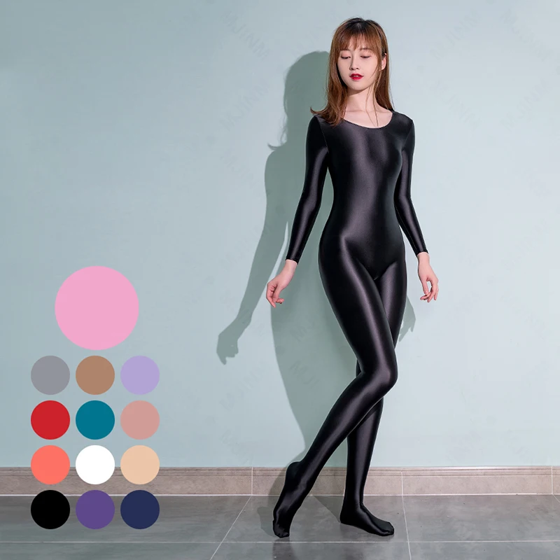 MJINM-Women-s-Sexy-Shiny-Bodysuit-Tight-fitting-Oil-Smooth-Running ...