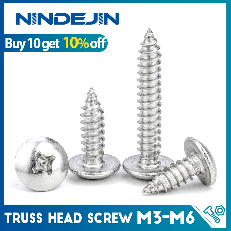 Nindejin Cross Recessed Truss Head Self Tapping Screws M3 M3.5 M4 M5 M6 Nickel Plated Phillips ...