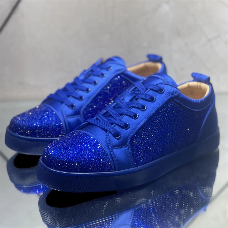 Fashion Designer Diamond Crystal Red Bottoms Shoes For Men's Casual ...