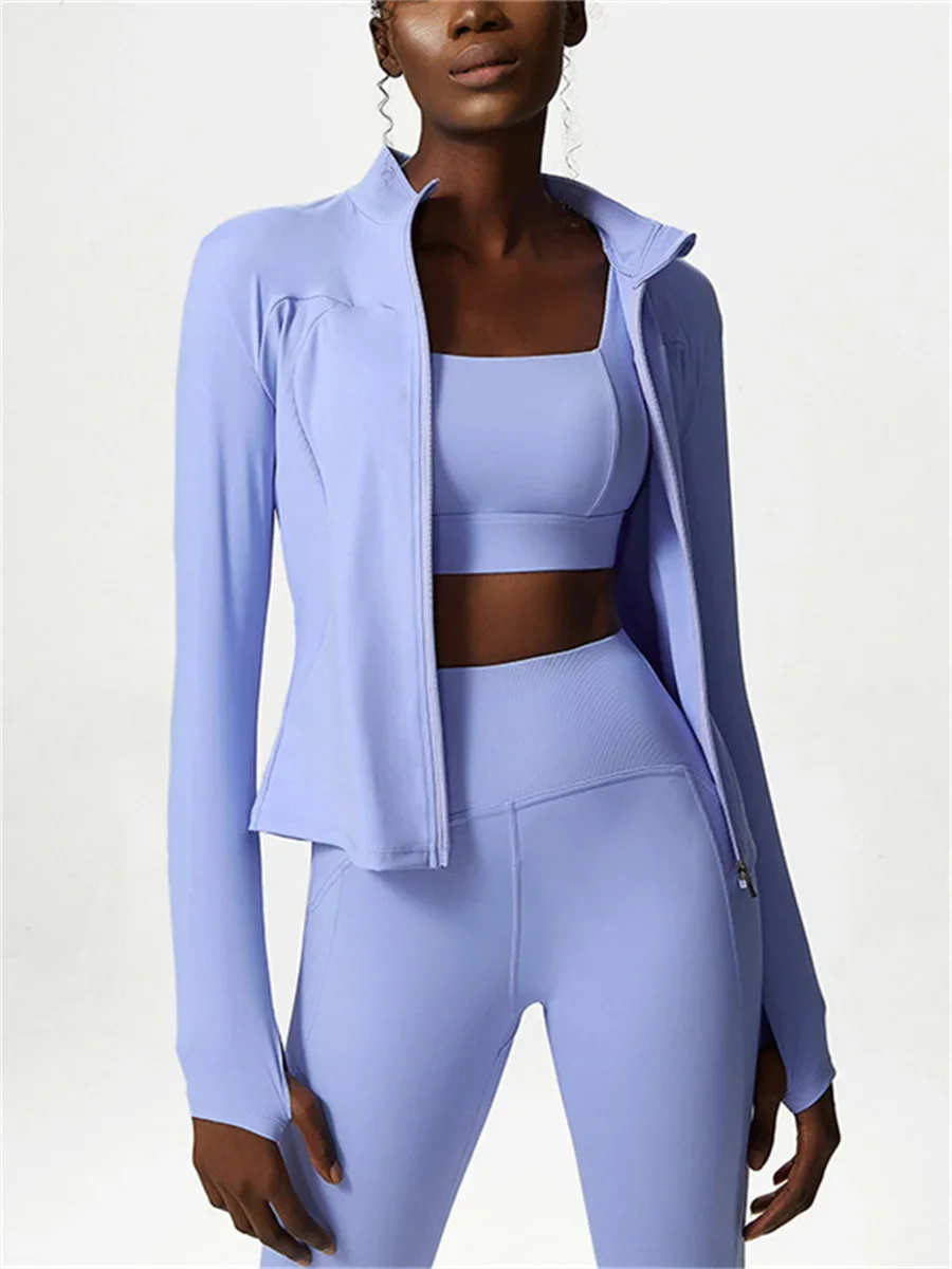 Sport Jacket Zipper Yoga Coat Clothes Women Blue Long Sleeve Close ...