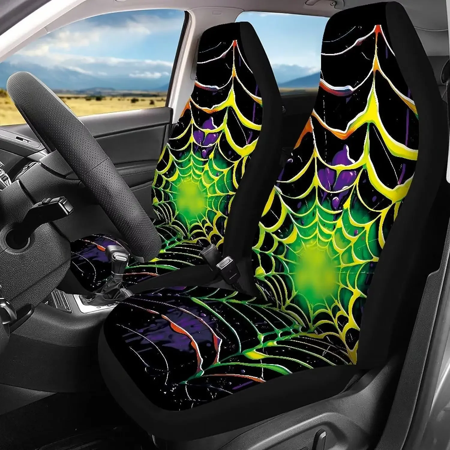 Halloween-Cool-Green-Spider-Web-Car-Seat-Protector-for-Truck-SUV-Sedan ...