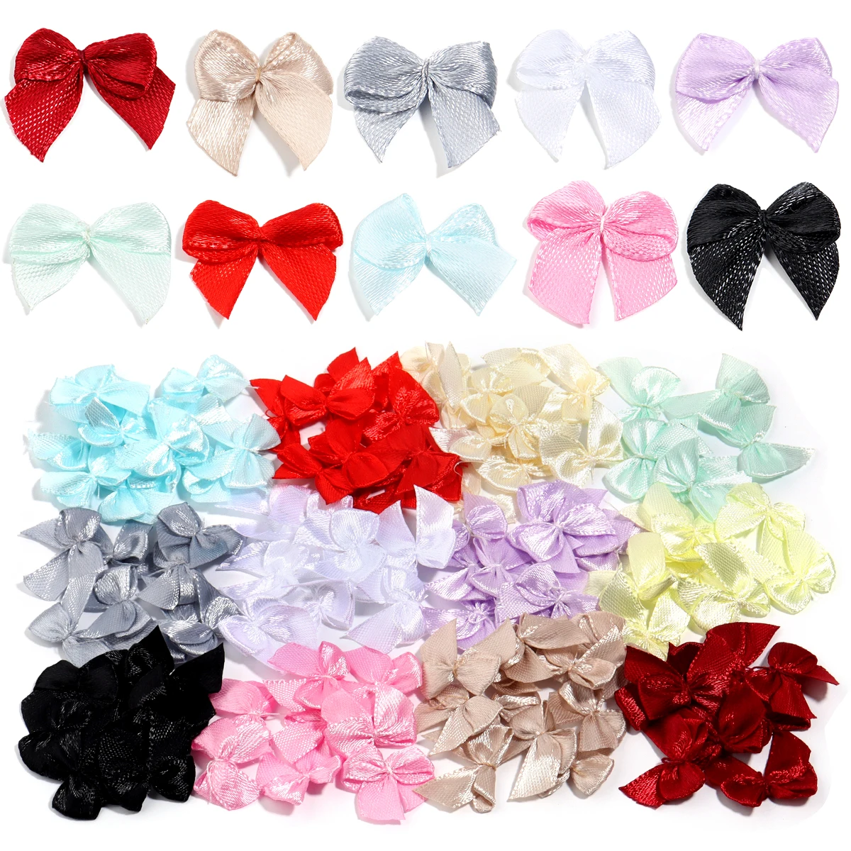 100pcs/lot Polyester Satin Ribbon Bows Colorful Small Size Bows For DIY ...
