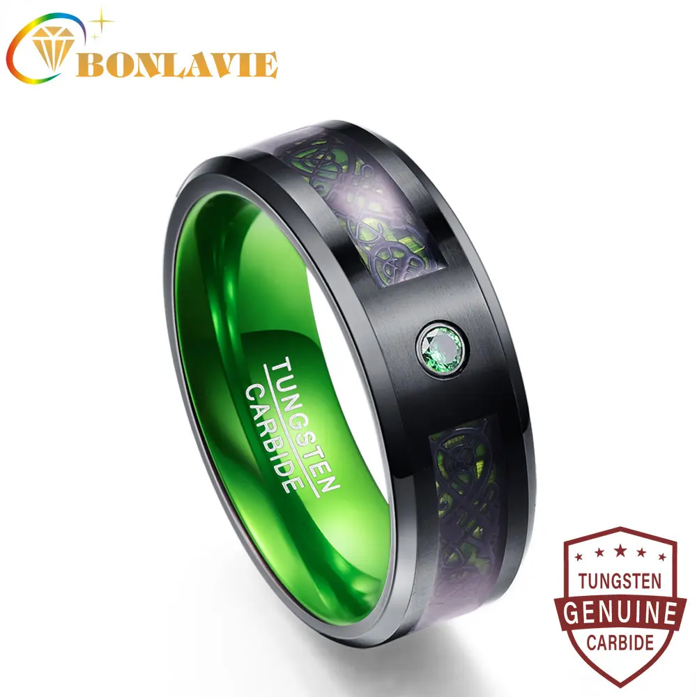 BONLAVIE-8MM-Wide-Green-Carbon-Fiber-Dragon-Tungsten-Carbide-Rings-for ...