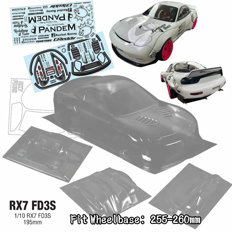 Carcasa de Carrocería Ancha 1/10 PC RC RX7 FD3S de 195mm de Ancho con ...