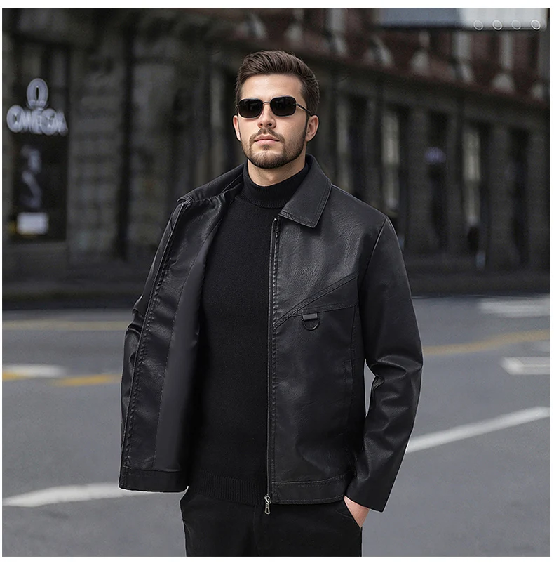 Spring Autumn Men's Leather Jacket Male Fashion Slim Lapel Leather Coat ...