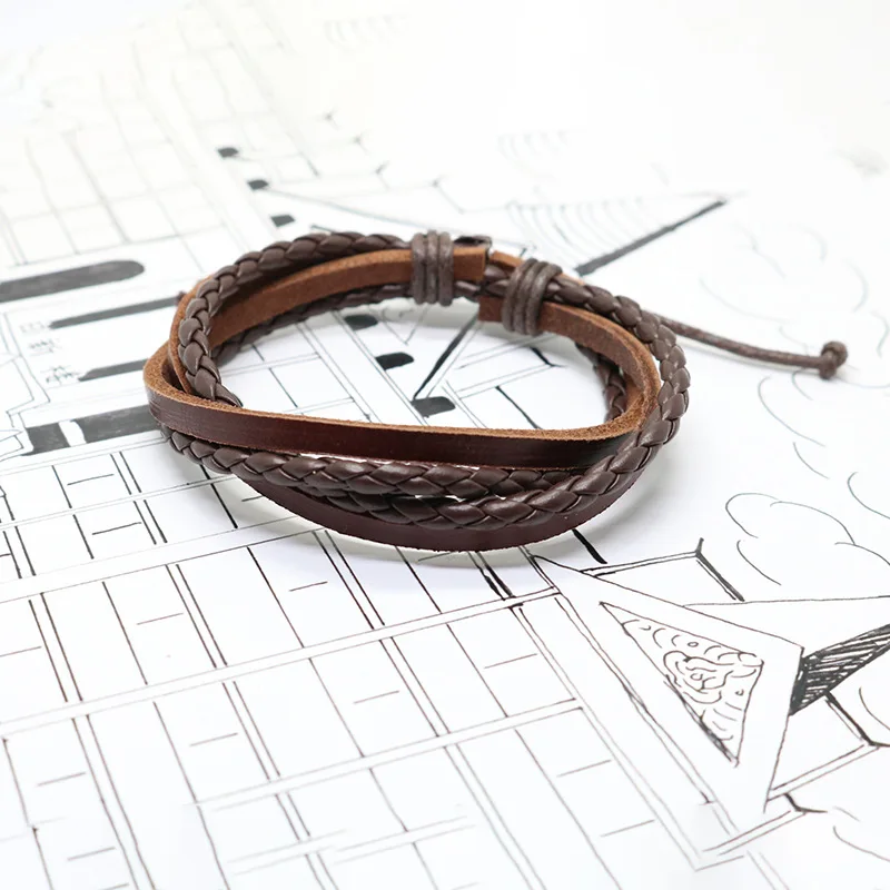 Multilayer-Braided-Leather-Rope-Bracelet-Handmade-Brown-Black-Leather ...
