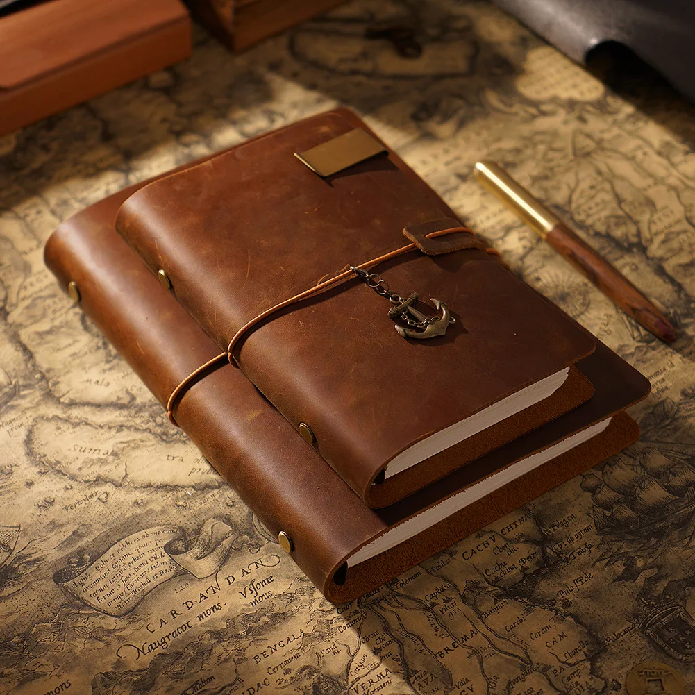 Premium A5 A6 A7 Handmade Vintage Leather Cowhide Loose-leaf Notebook ...