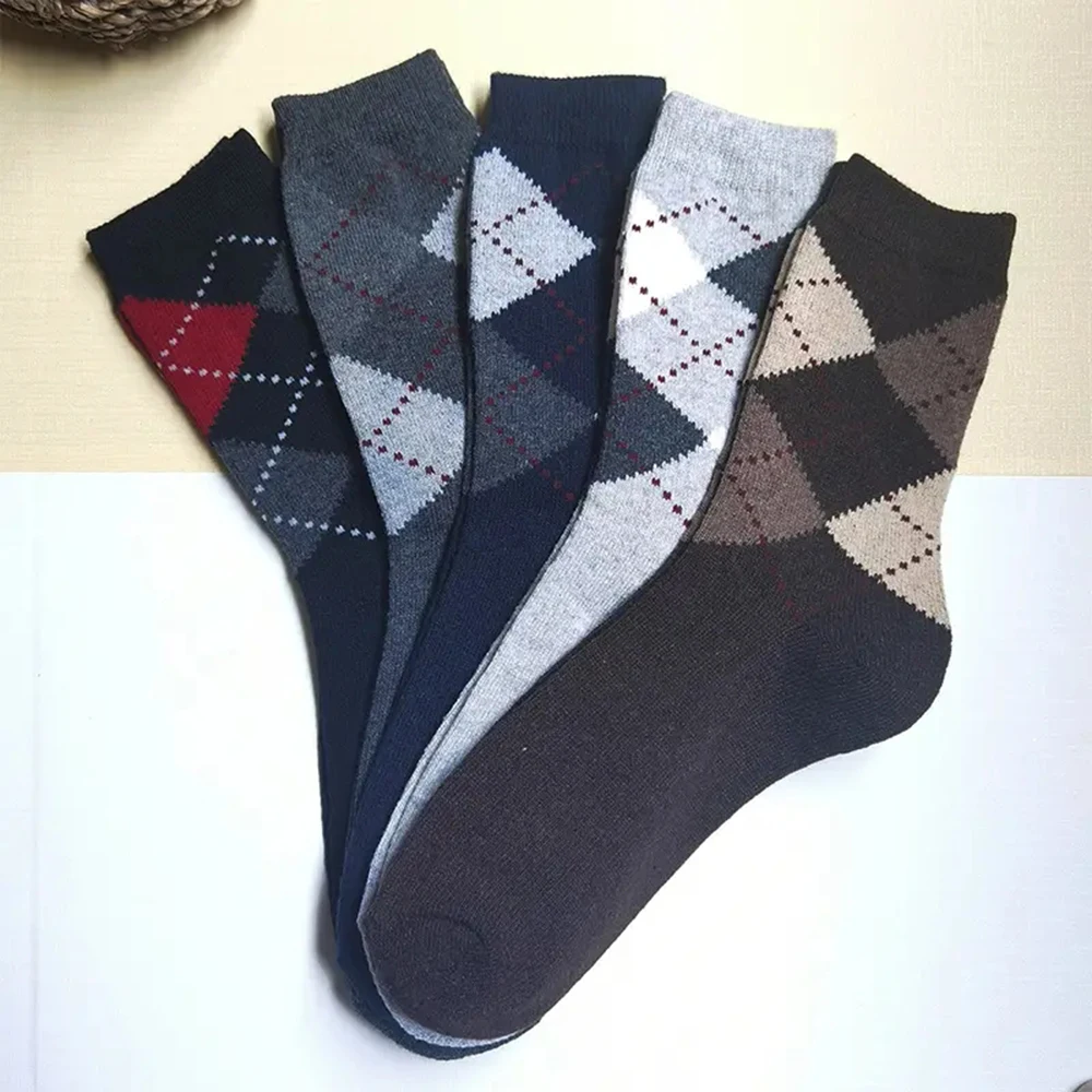 5-Pairs-Mens-Patchwork-Diamond-Patterned-Wool-Socks-Warm-Winter-Socks ...