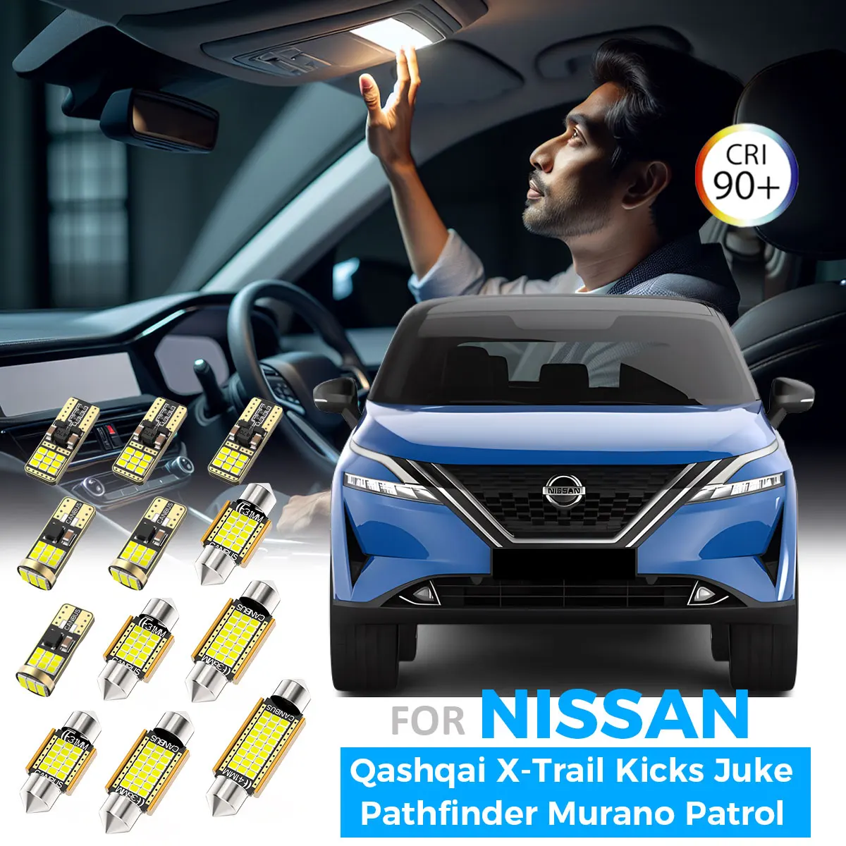 Luz interior LED AENVTOL para Nissan Qashqai J10 J11 J12 X-Trail T30 T31 T32 T33 Kicks Juke ...
