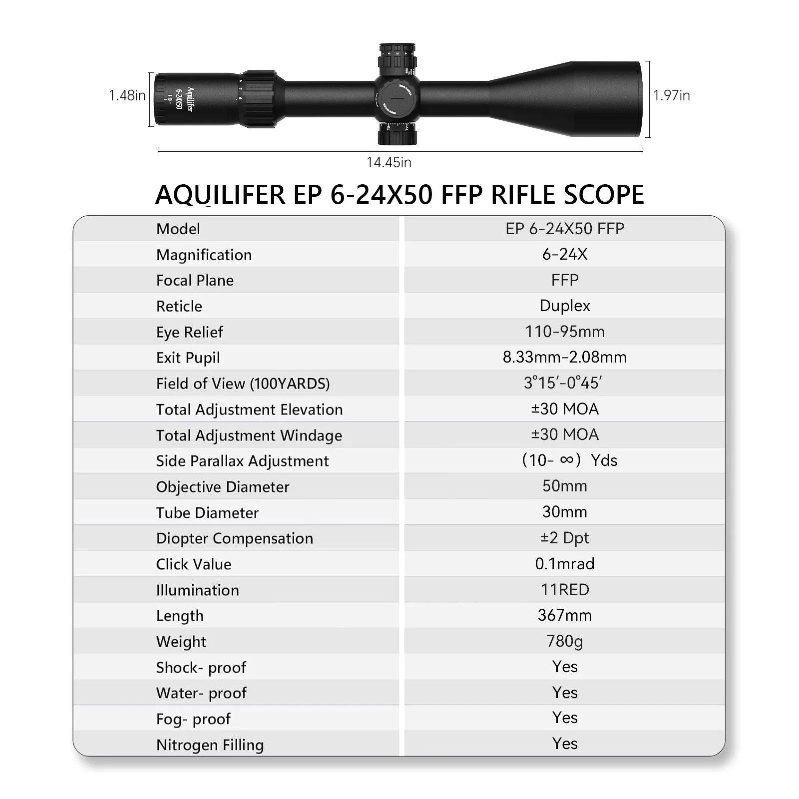 Aquilifer 6-24×50 FFP Rifle Scope Long Range Sniper Hunting Military ...