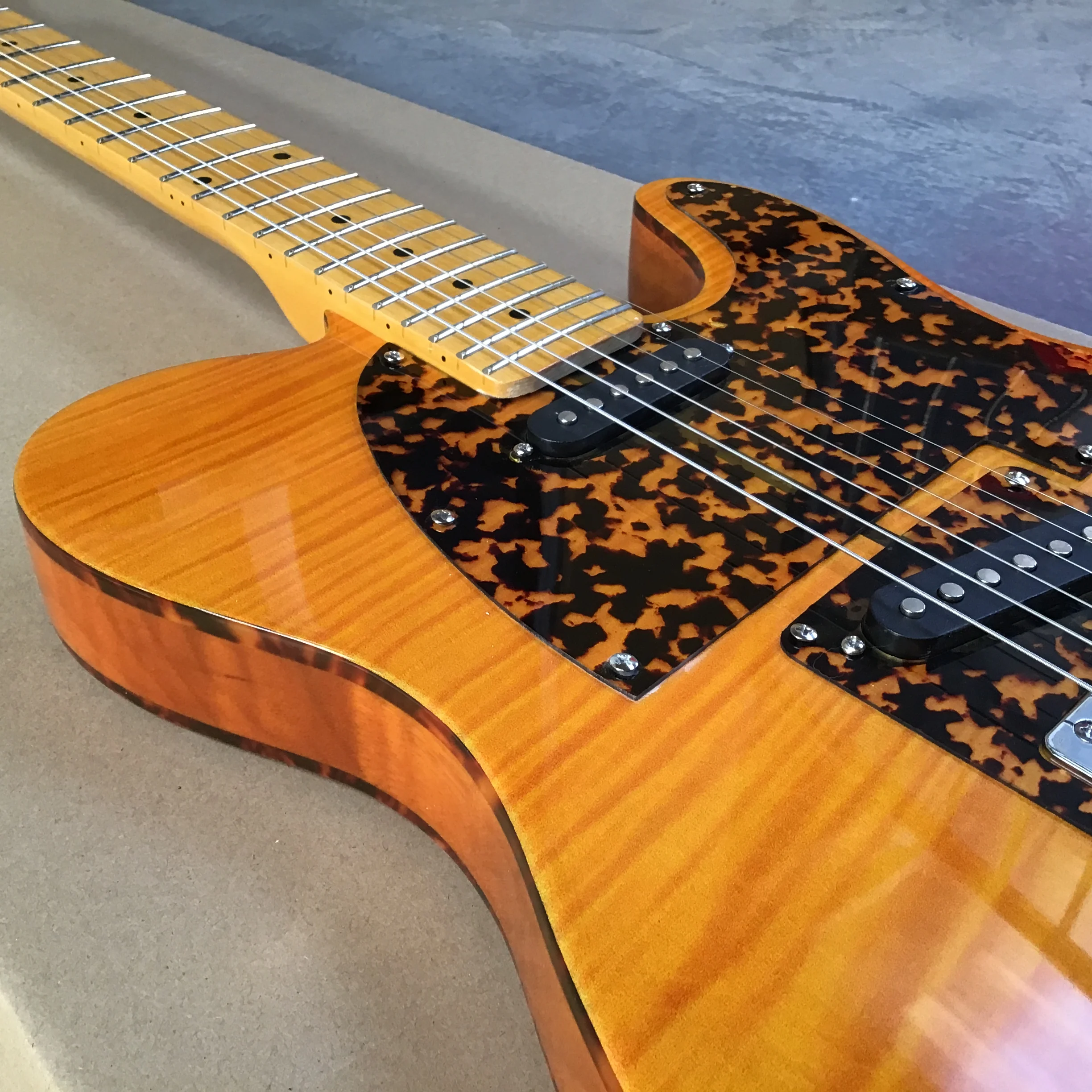 hot-sale-6-string-electric-guitar-split-body-yellow-body-tiger-pattern ...