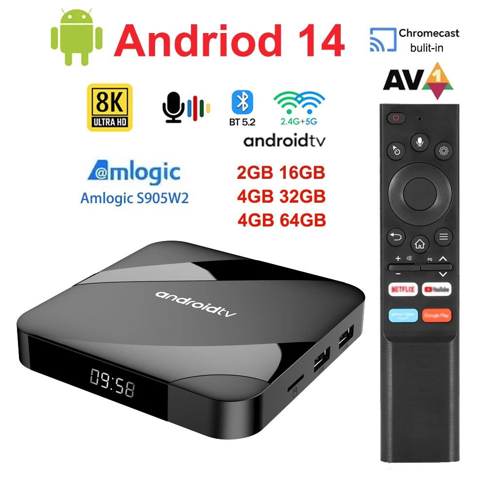 Android-14-TV-Box-4GB-32GB-64GB-Amlogic-S905W2-AV1-Dual-Wifi-BT-Voice ...