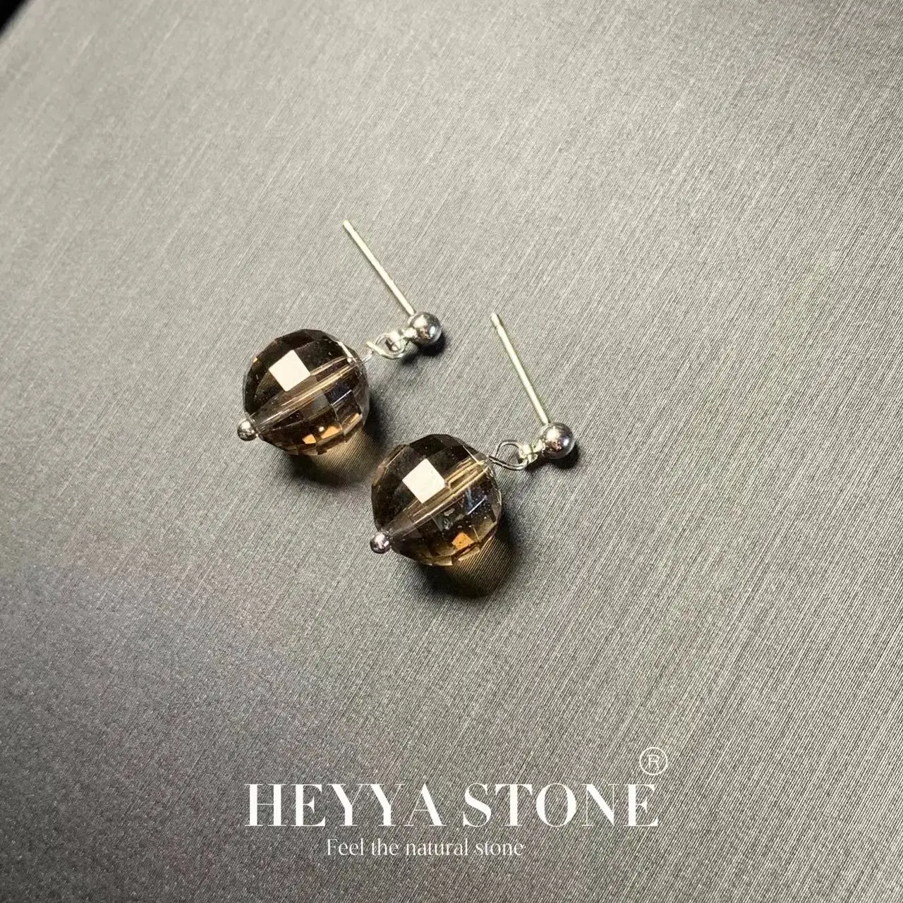 HEYYA-STONE-Boucles-d-oreilles-tige-en-argent-925-pour-femme-quartz-fum ...