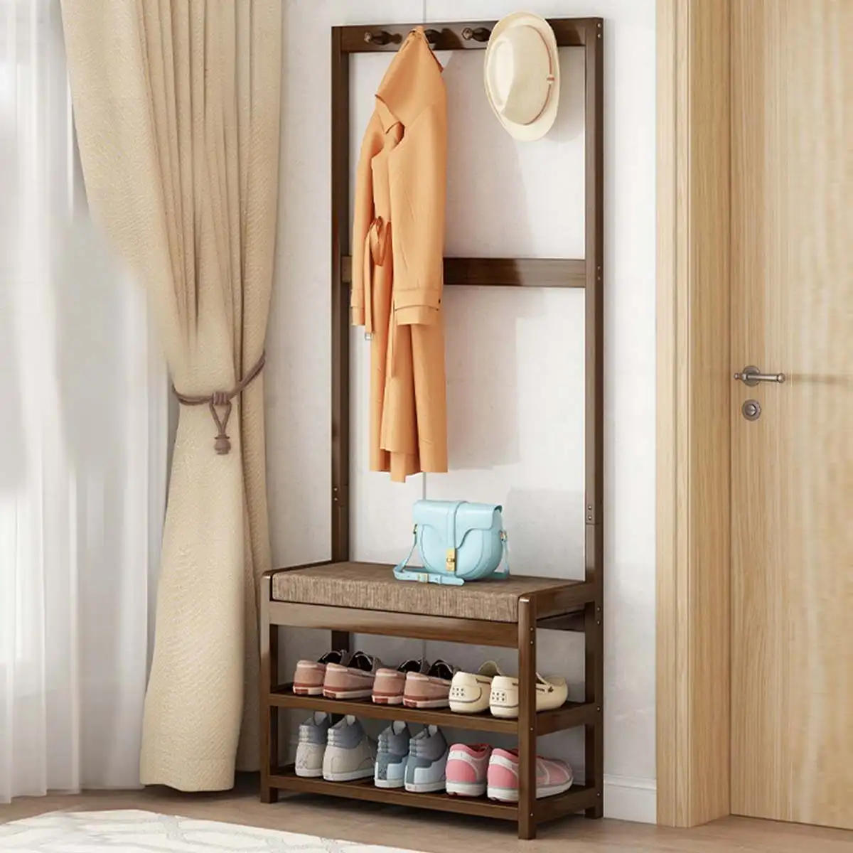 Coat Rack Shoes Rack Entryway Bench Shoe Changing Stool Clothes Hat ...