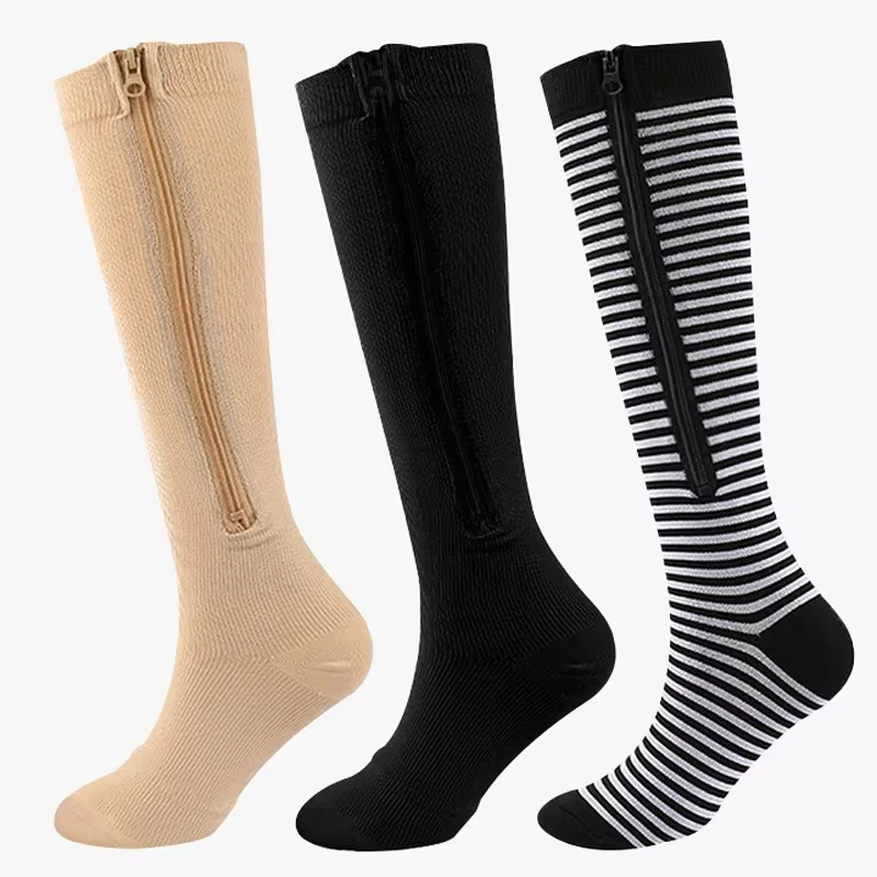 1 Pair Medical Zipper Compression Socks Women Men High Elasticity Nylon ...