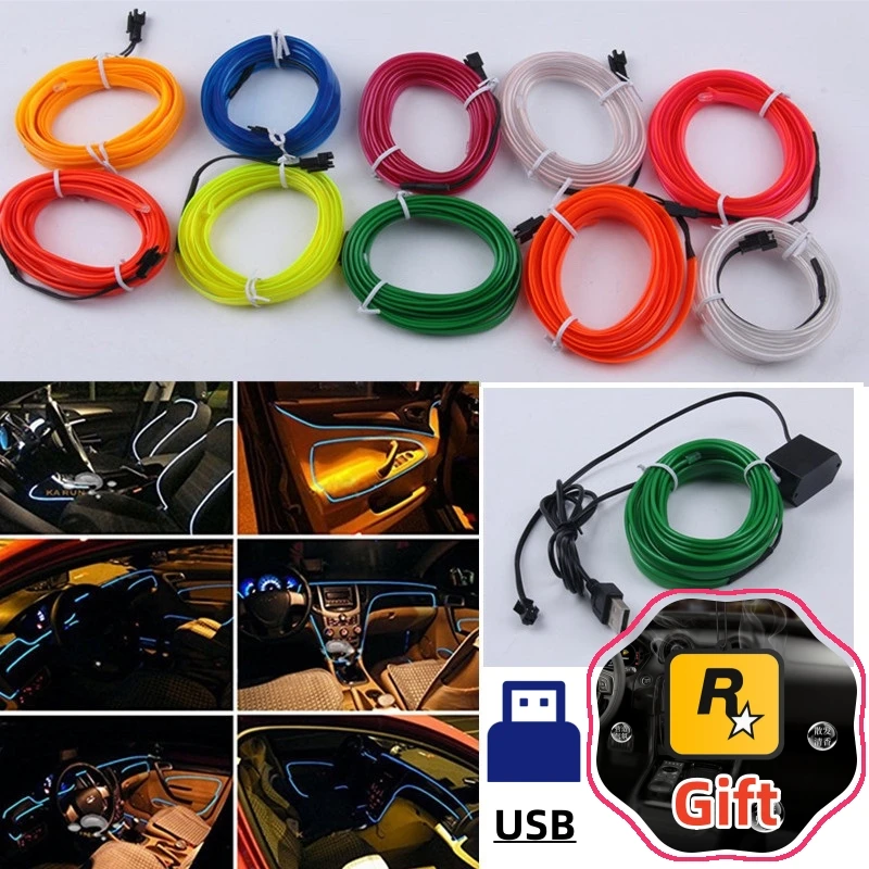 El-Wire-Cold-Light-Line-USB-Auto-Led-Lights-Strip-Atmosphere-Light ...
