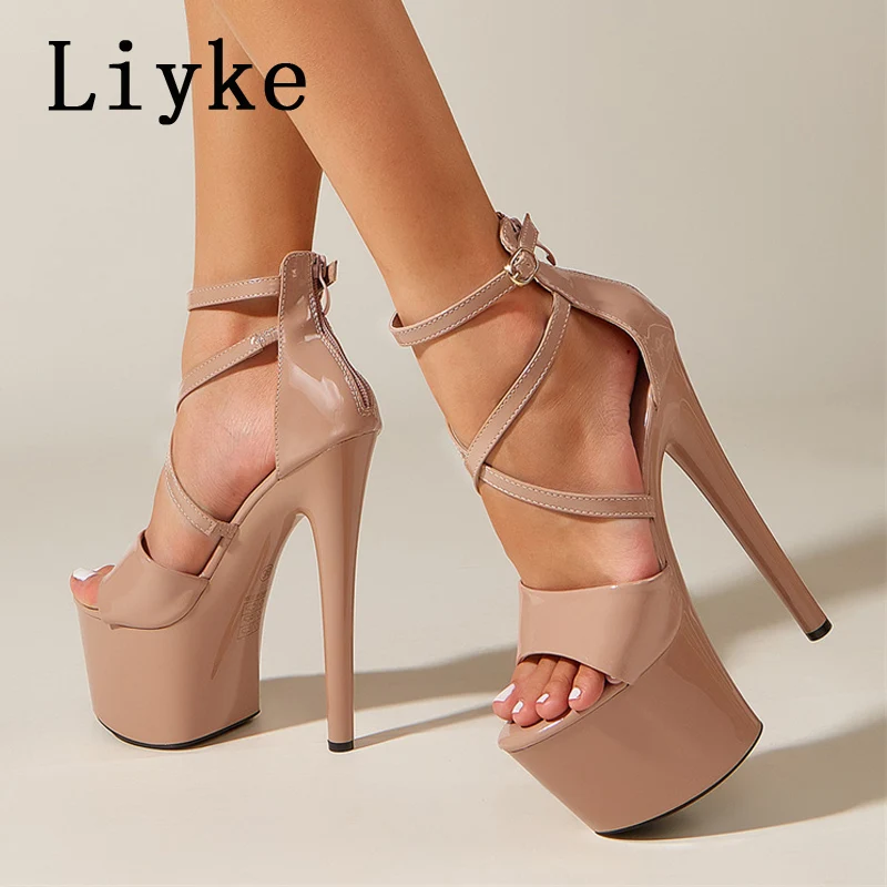 Liyke Fashion Runway Ankle Strap Platform Sandals Women Summer Patent