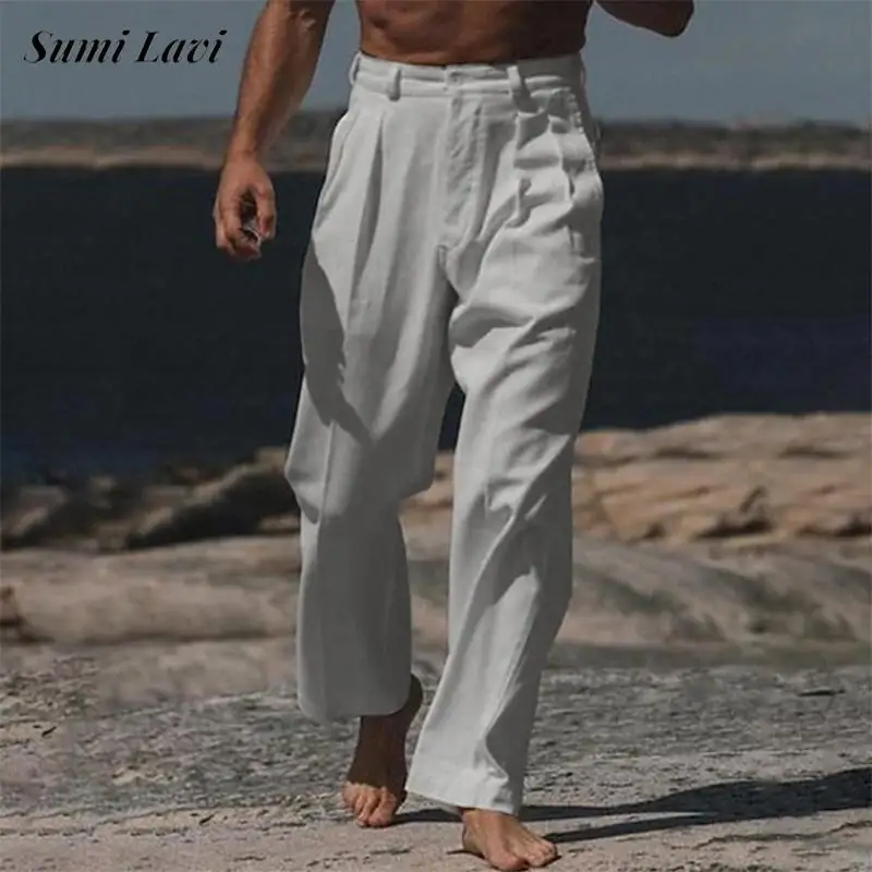 Leisure Mens Loose Cotton Linen Pants 2025 Spring Autumn Casual Solid ...
