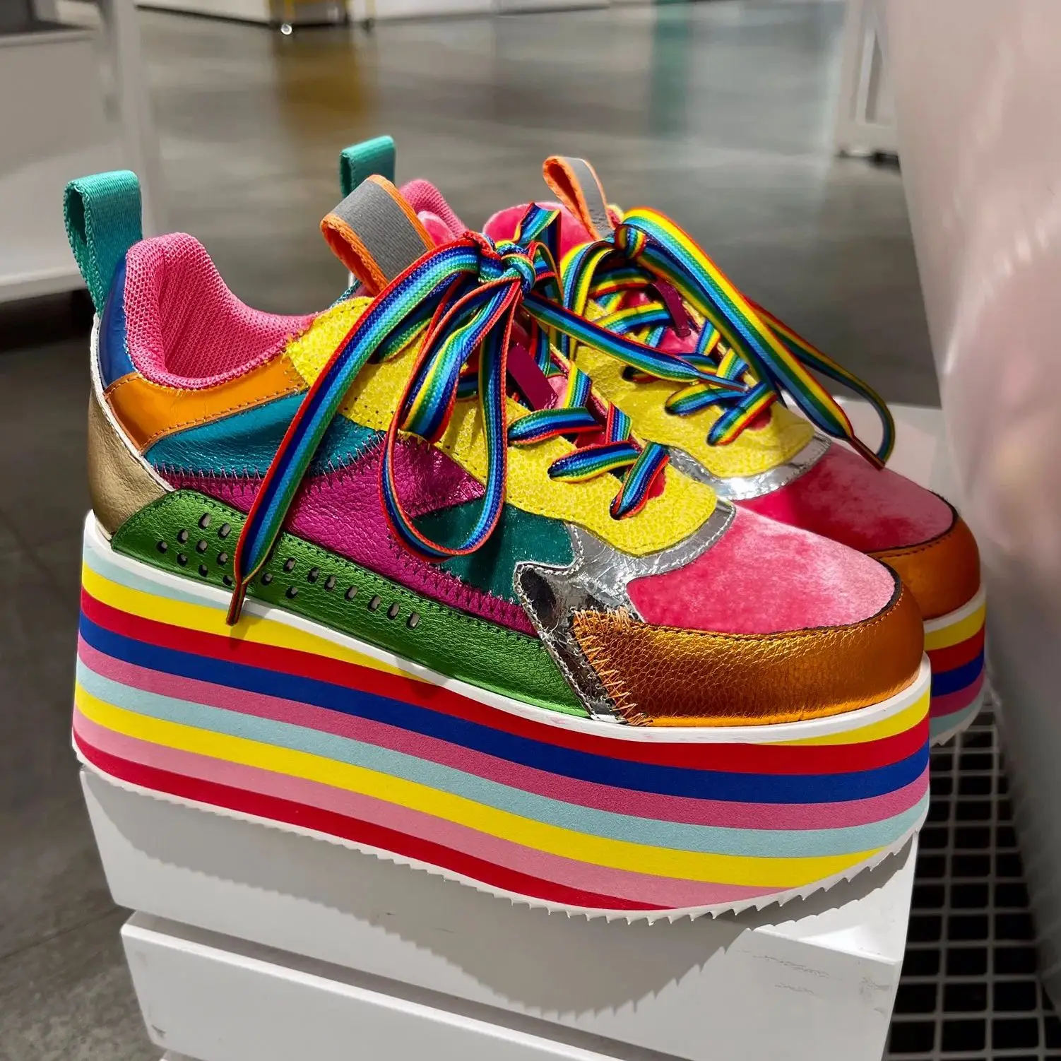 Women-Rainbow-Shoes-High-Heels-Platform-Girl-Chunky-Sneakers-Colorful ...