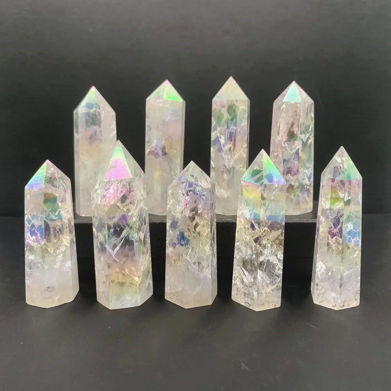 Chakra Crystal 1pc Crystal Fire and Ice Quartz Rod Rainbow Crystal Dot ...