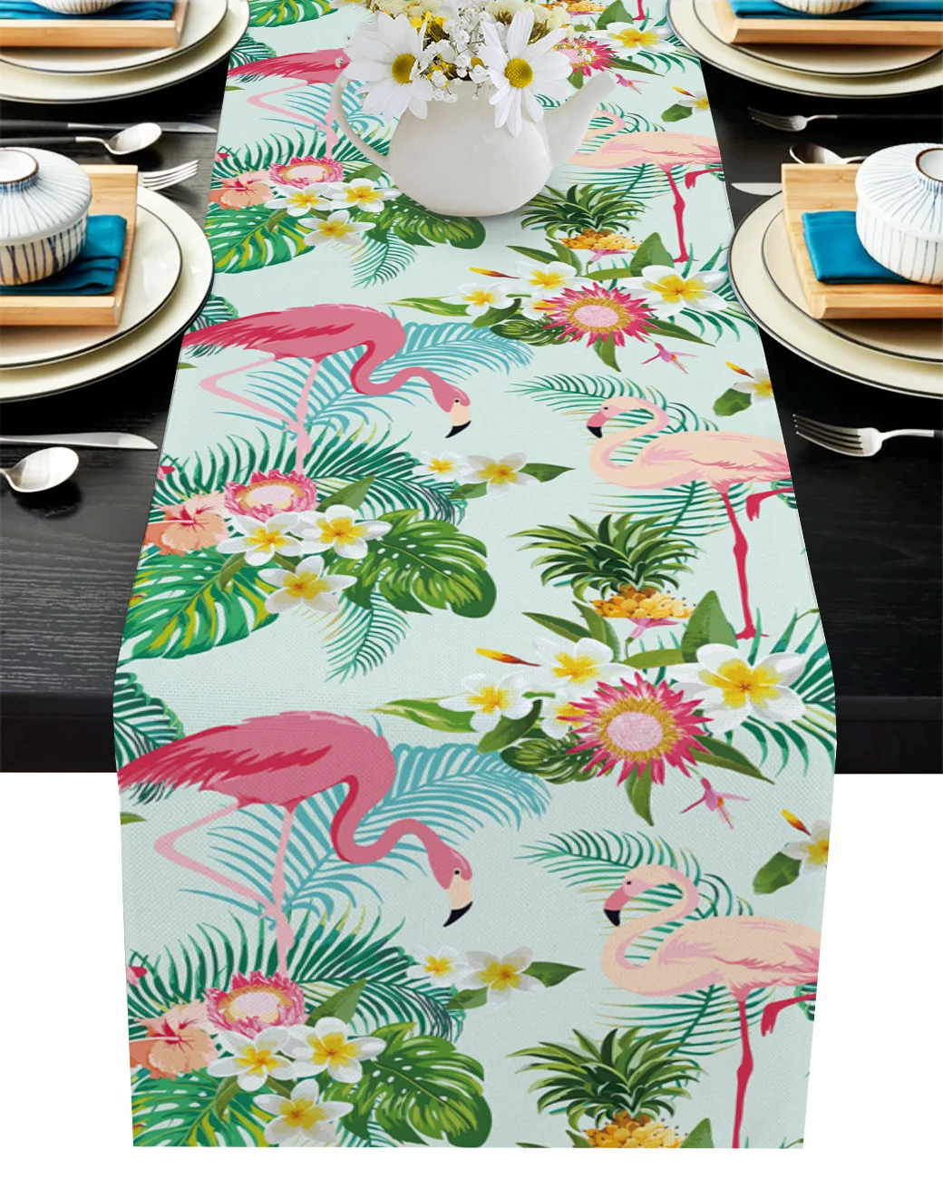 Flamingo-Tropical-Plant-Flower-Table-Runner-Wedding-Decoration-Home ...