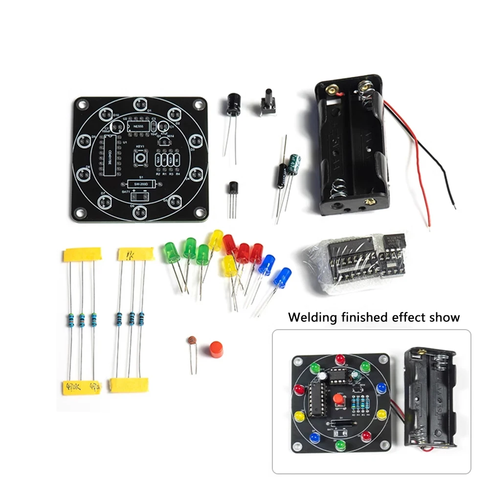 Round-Electronic-Lucky-Rotary-Suite-CD4017-NE555-Self-DIY-LED-Light-Kit ...