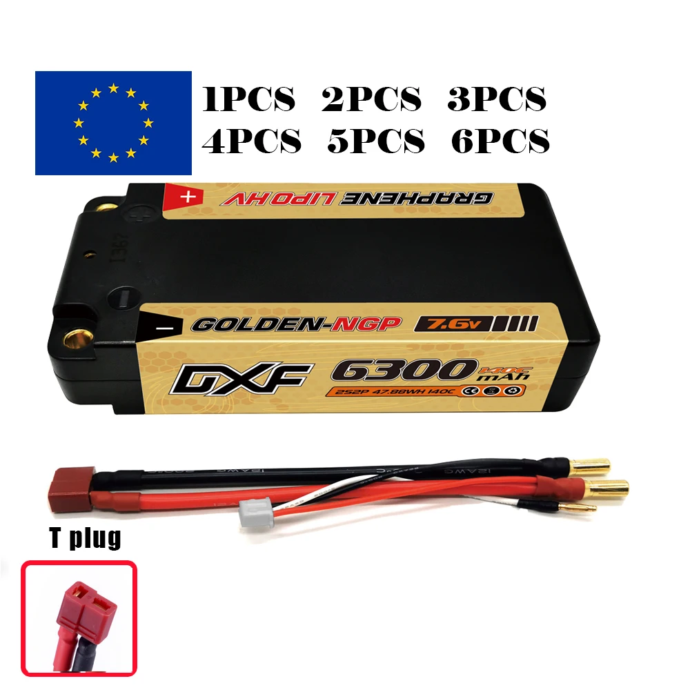 DXF 2S Shorty Lipo Battery 7.6V 140C 6300mAh 5mm T Plug Hardcase For 1/ ...