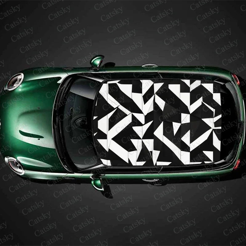 Black-and-White-Geometric-Design-Car-Roof-Sticker-Wrap-Racing-SUV ...