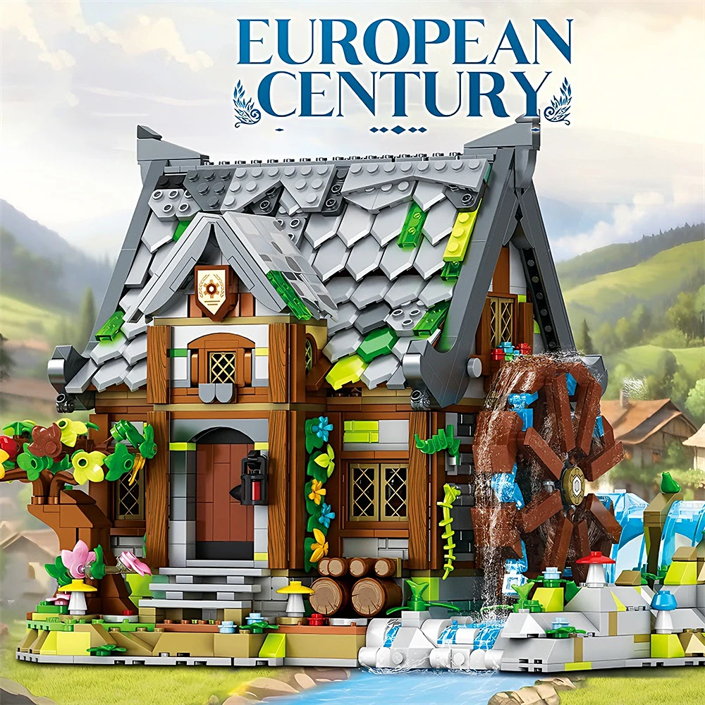 Medieval Waterwheel Mill Building Blocks European Street View Model ...