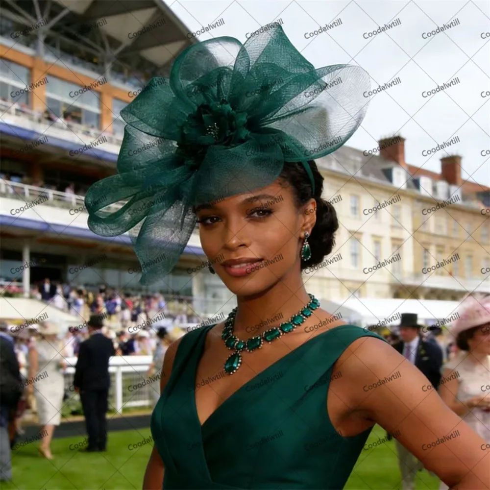 Dark Green Flower Fascinator Wedding Hat Party Dinner Women Church ...