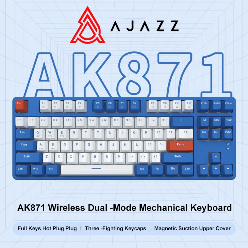 Ajazz AK871 Gaming Mechanical Keyboard Hot Swappable 87 Keys Wireless 2 ...