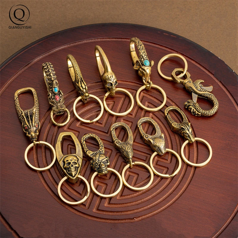 Copper Dragon Head Keychain Antique Craft Key Chains Lobster Clasps ...