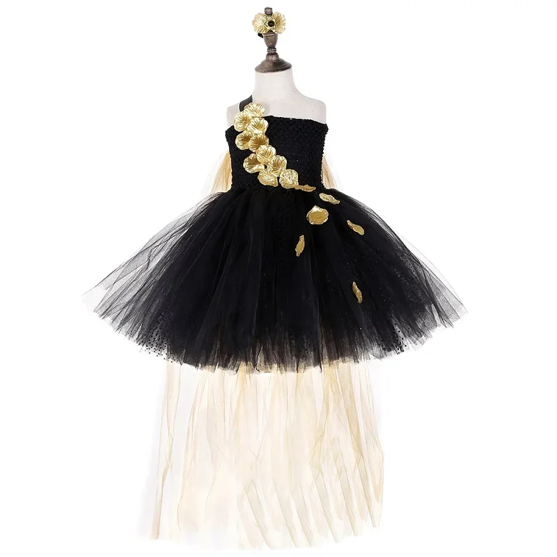 Vestido de tul con tutú y pétalos de flores de oro negro para niñas ...