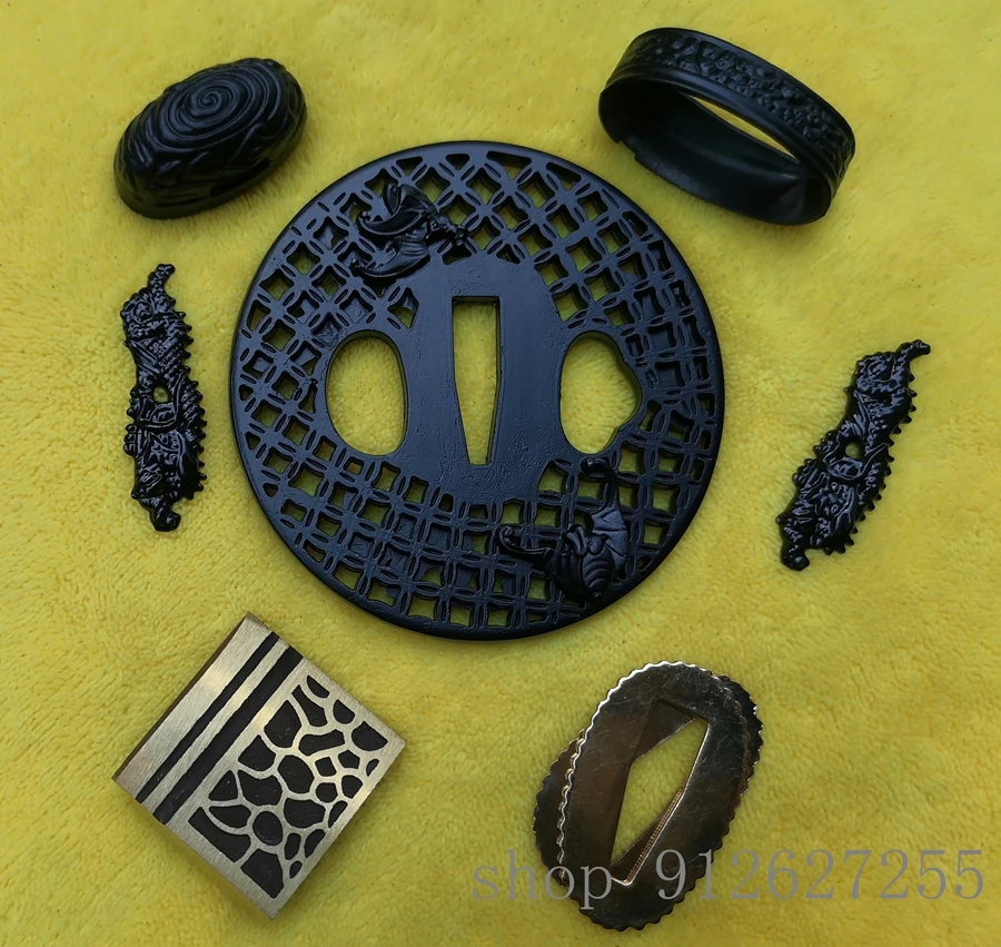 Black-Alloy-Bats-Tsuba-and-Fuchi-Menuki-Seppa-Habaki-Bamboo-For ...