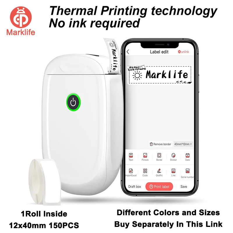 Marklife-P11-Portable-Lable-Maker-Thermal-Printing-No-Ink-Required-Bluetooth-Connected-Tear ...