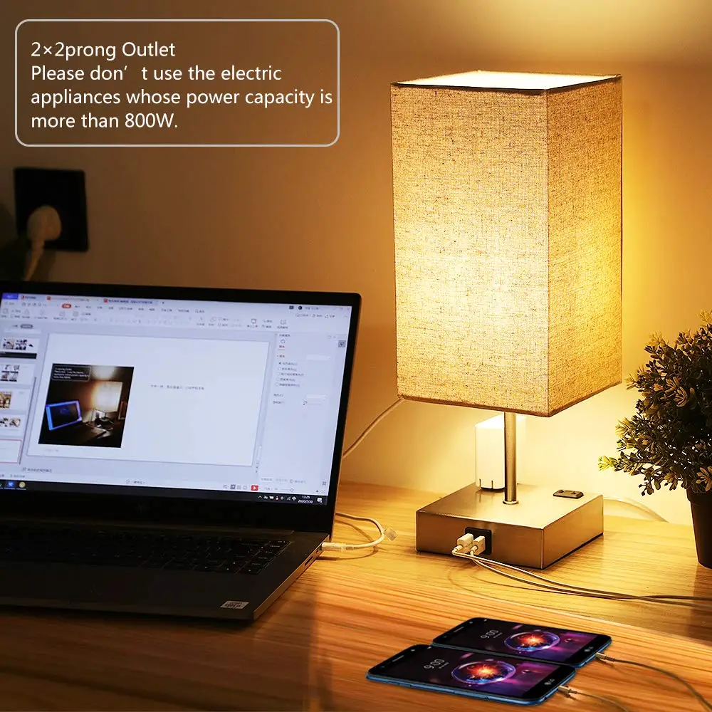 YINZAM LED Desk Lamp Decoration Bedside Touch Dimmable with 2USB AC ...