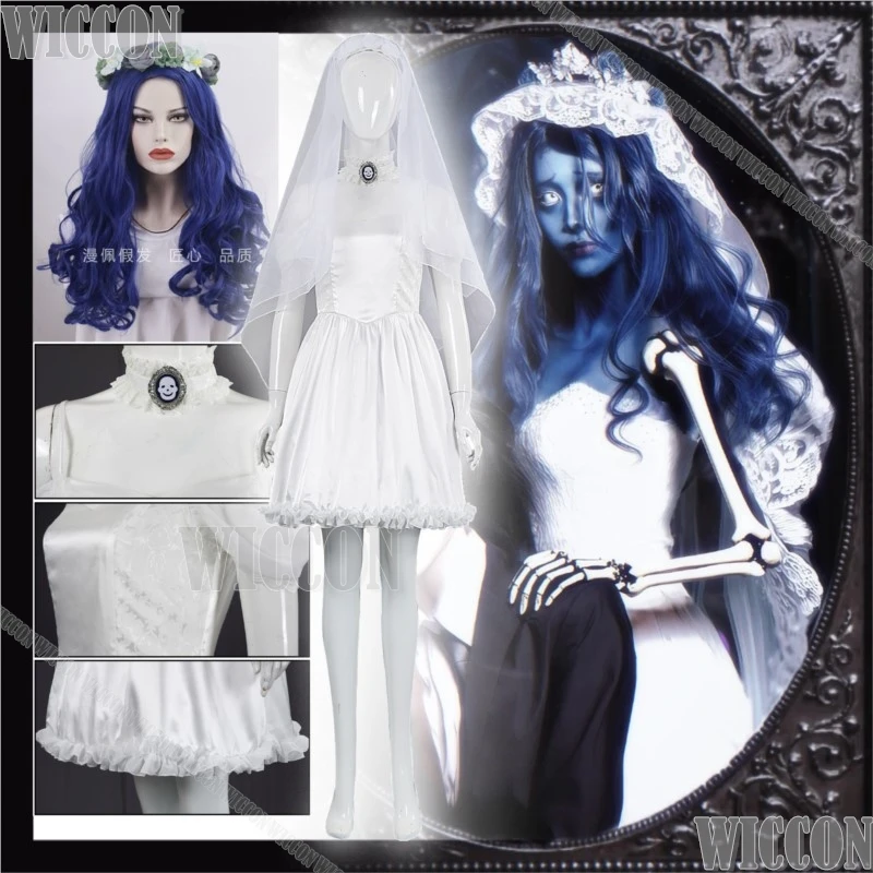 Corpse Bride Anime Emily Cosplay Fancy Outfit Gothic Clothes White ...