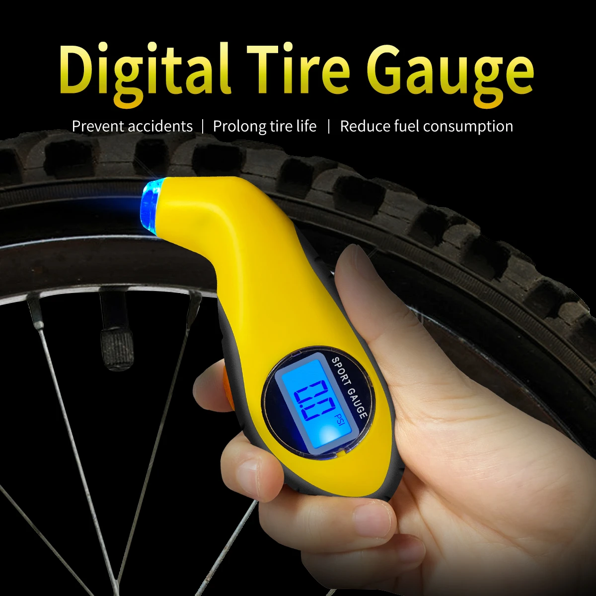 Bike Tire Pressure Gauge Backlight Alta precisão Digital Tire Pressure ...
