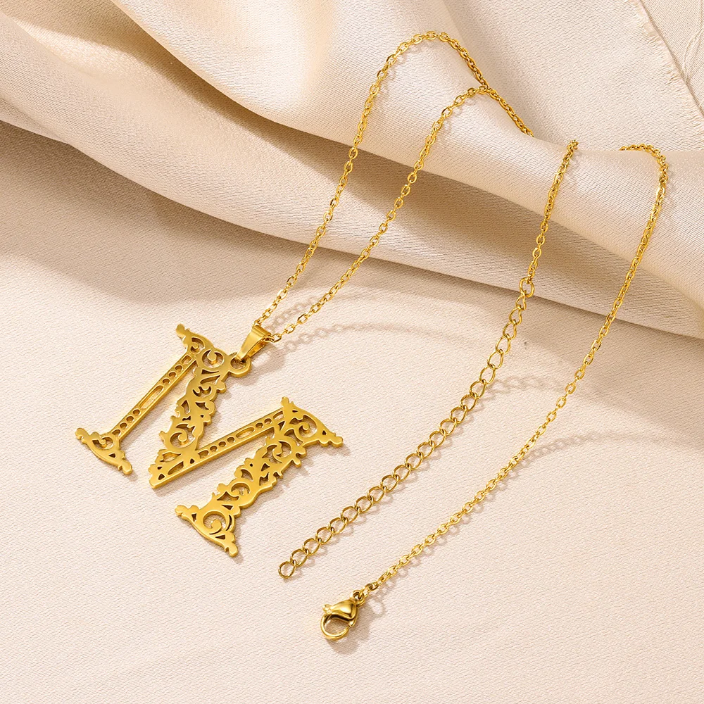 Vintage-Edelstahl-Halskette-erste-A-Z-Anh-nger-Halskette-f-r-Frauen-Kette-Modeschmuck-Schl ...