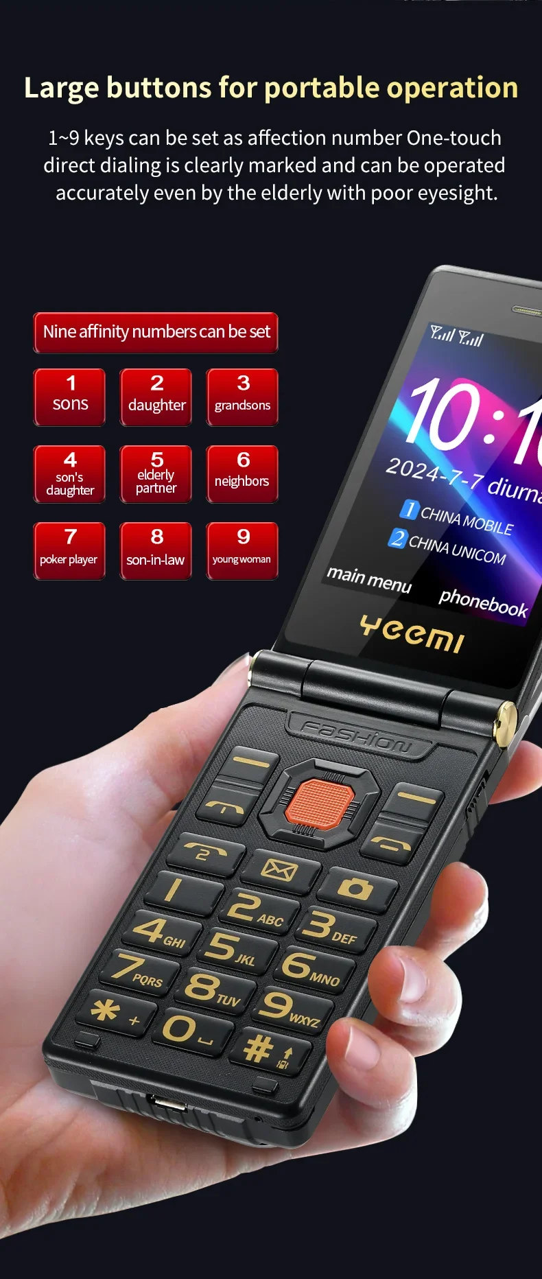 YeeMI M7 2G Rugged Feature Phone Dual SIM Dual Screen Large Fonts For ...