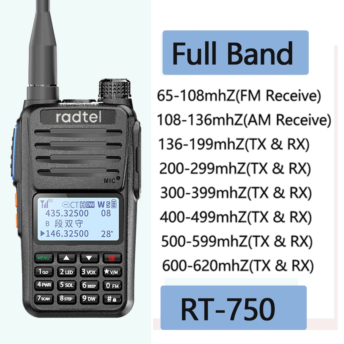 Radtel RT-750 Full Band Ham HT Radio 136-620Mhz Air frequency Receive ...