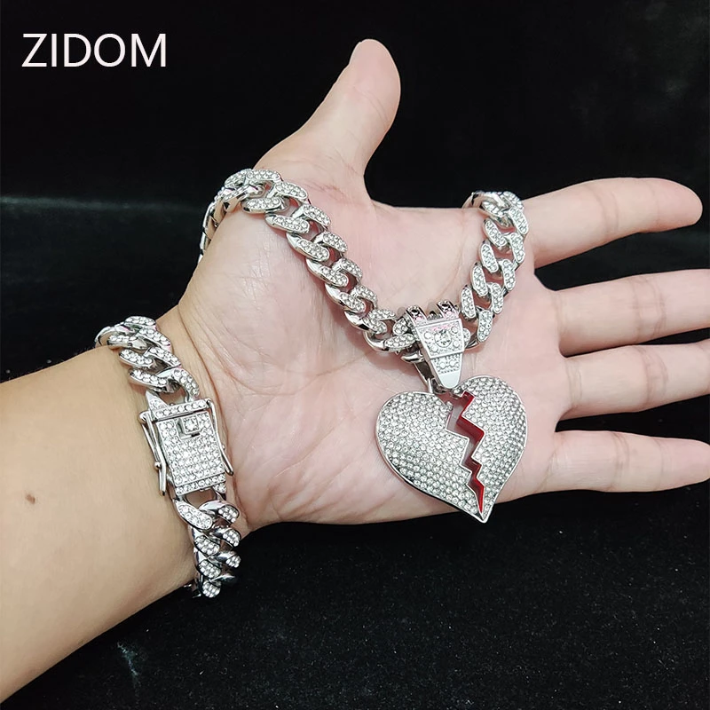 Heart Broken Hip Hop Chains | Chain Bracelet Rhinestone | Heart Broken ...