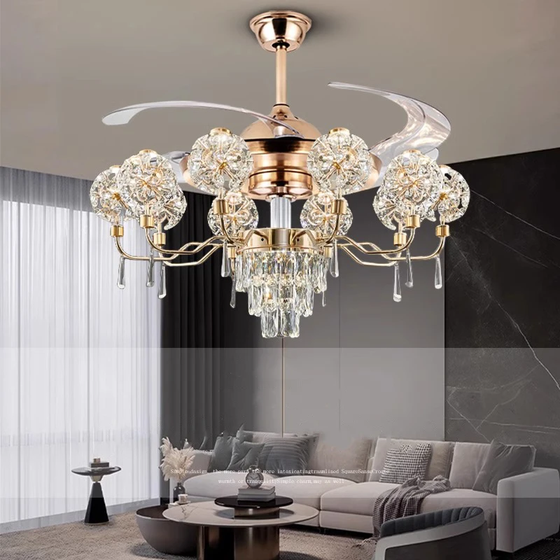 BOSSEN-ventilador-de-cristal-dorado-para-sala-de-estar-y-comedor-hoja ...